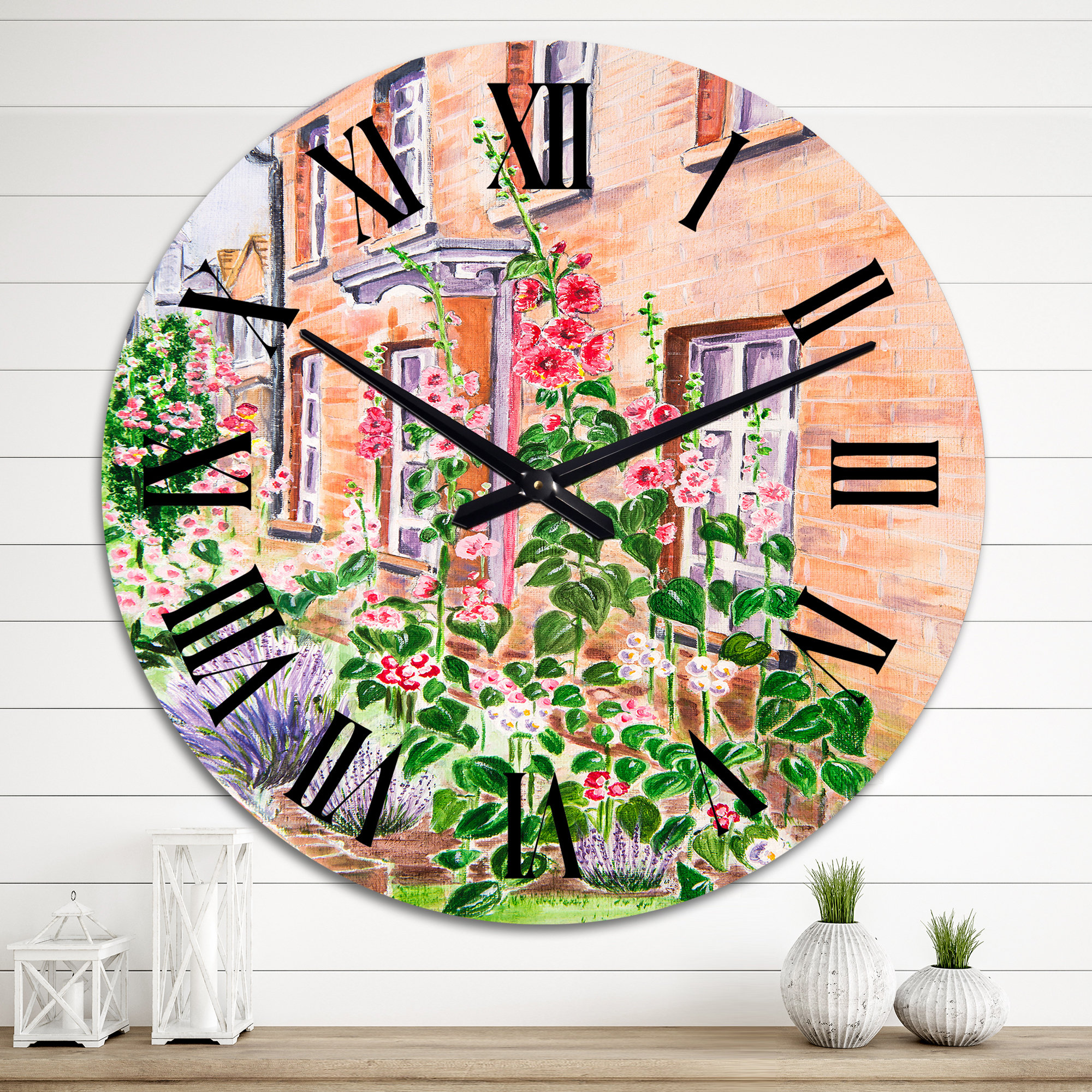 East Urban Home Hollyhocks Growing On Facade - Colonial wall clock ...