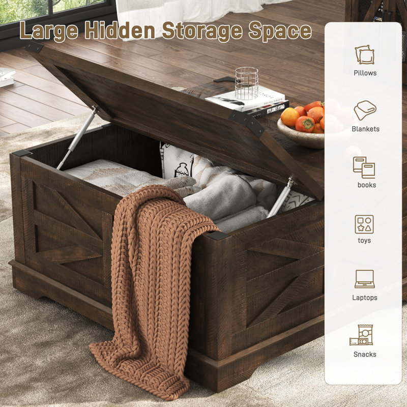 Gracie Oaks 36" Farmhouse Movable Lift Top Coffee Table With Storage ...