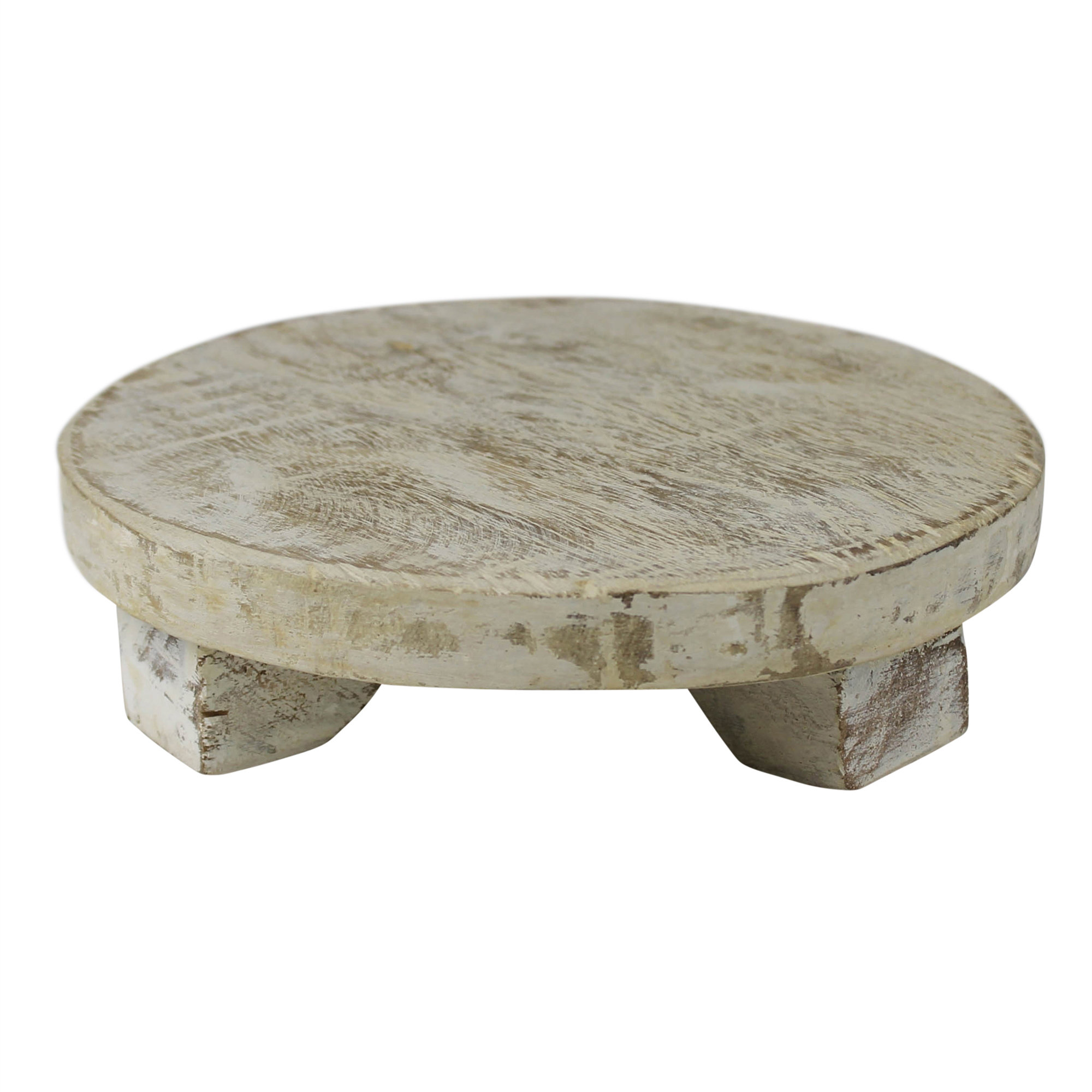 Gracie Oaks Taouk Round Whitewashed Wood Riser and Trivet | Wayfair
