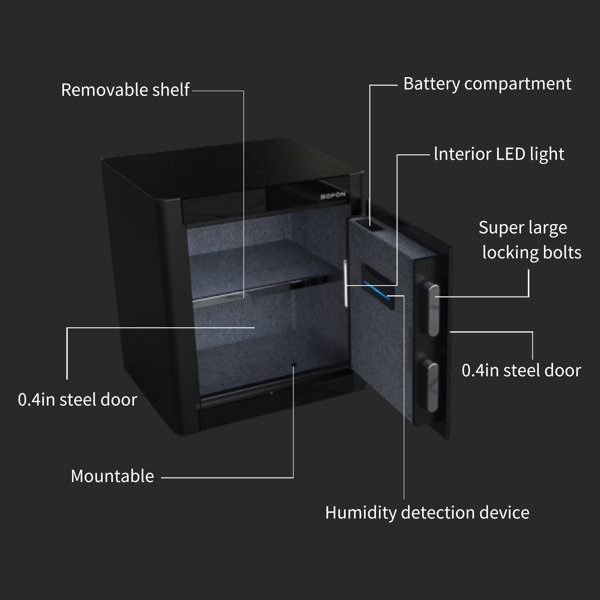 BOFON Security Box, Fingerprint Password Safe Box with Key,Built-in ...