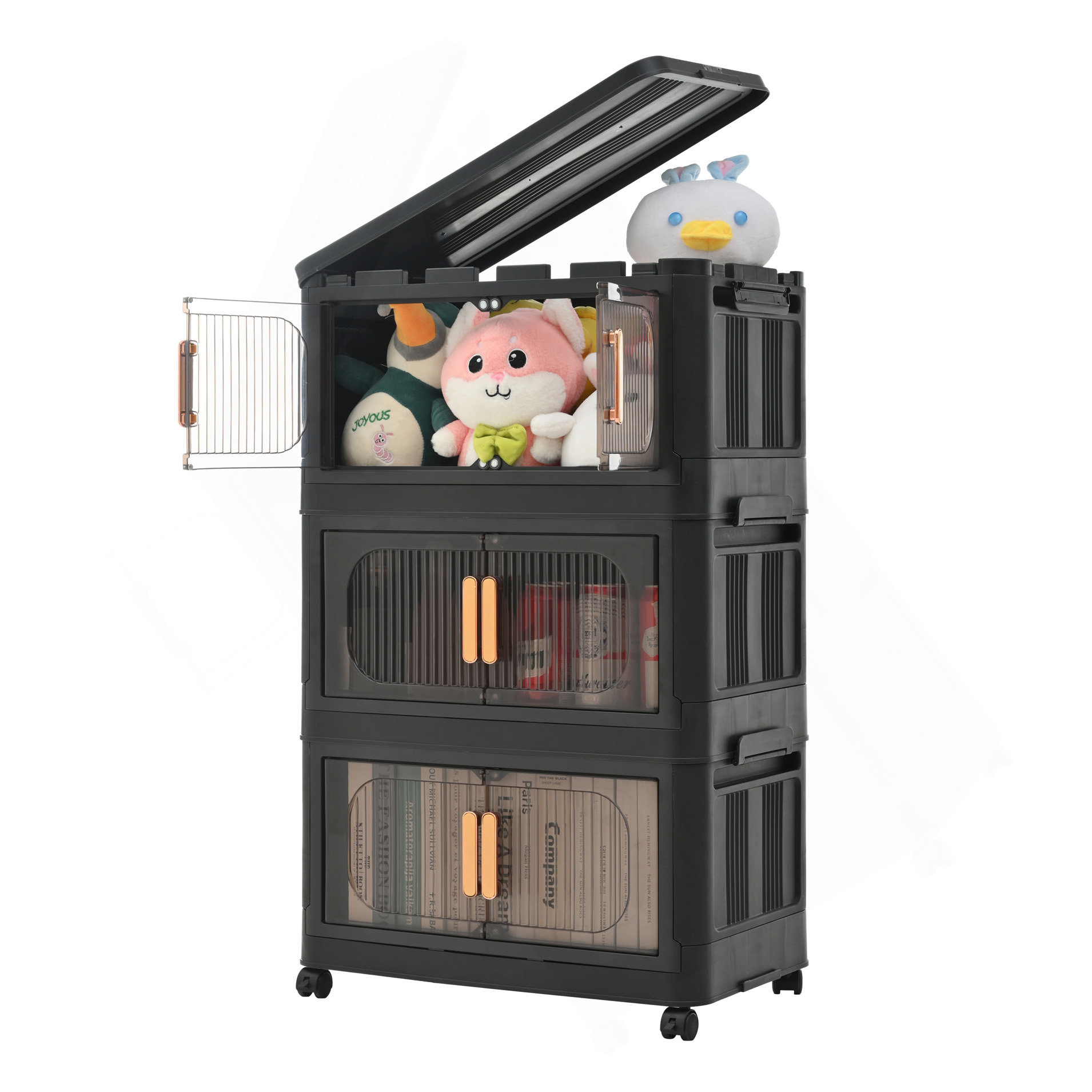 Wrought Studio™ Black,20" Side Wide Folding Storage Cabinet ,5 Tiers,19 ...