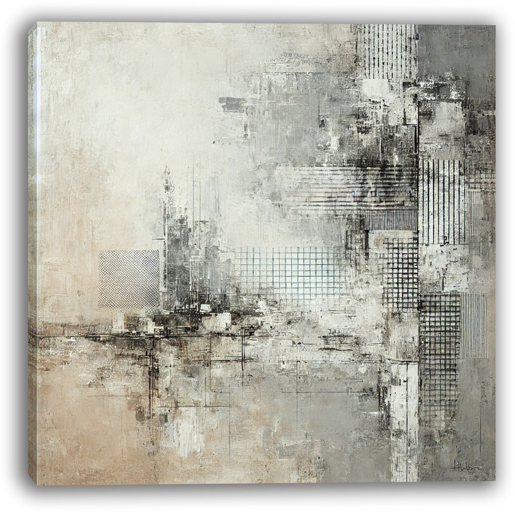 Ebern Designs Neutral Grid Abstract Canvas Print Wall Art | Wayfair