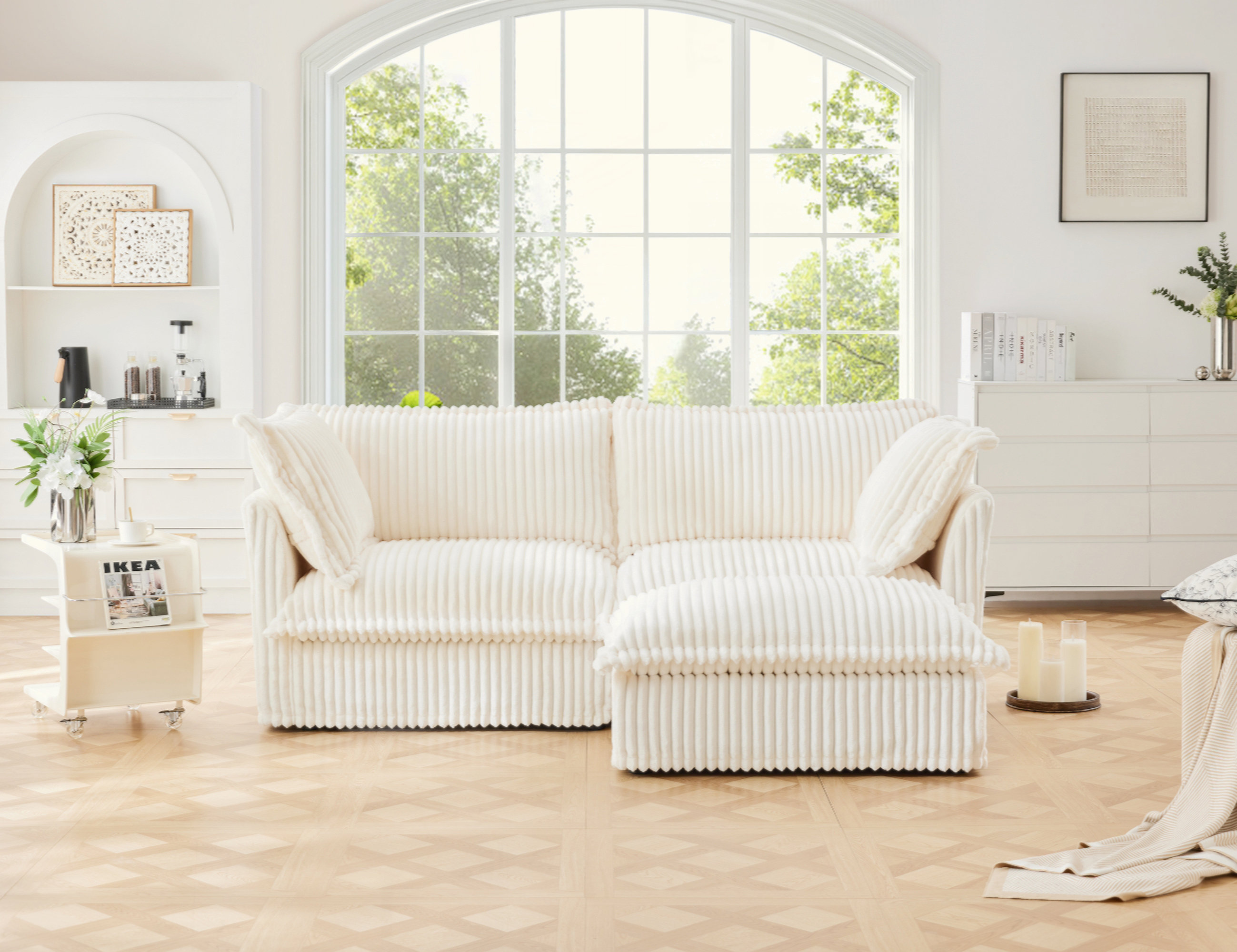 Everly Quinn Slipcovered Sectional 2 Seater Sofa Couch With Convertible ...