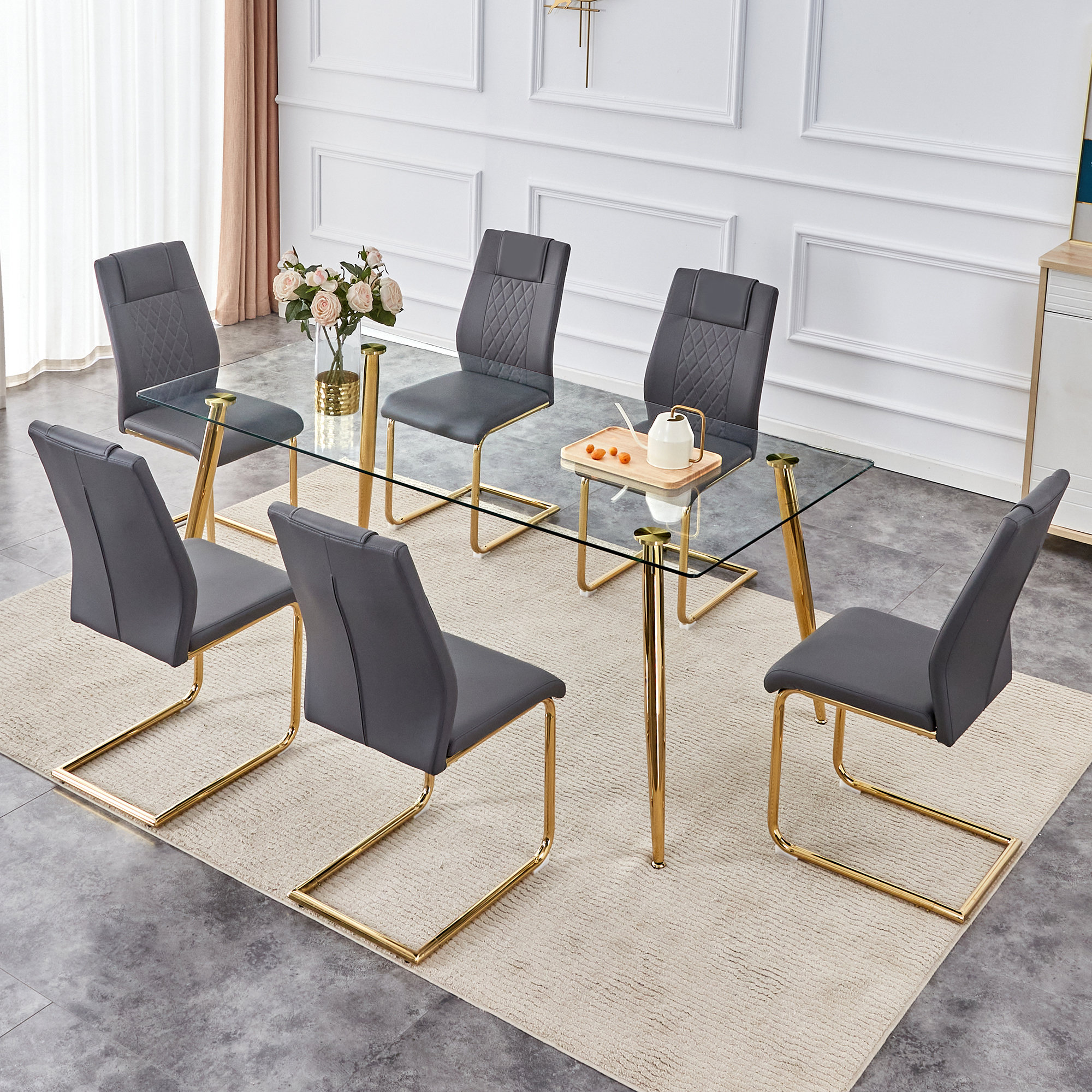 Mercer41 Wease Rectangular Glass Top Dining Table Set | Wayfair