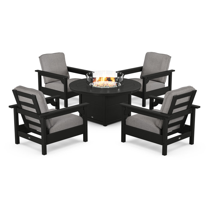 POLYWOOD® Club 5-Piece Conversation Set with Fire Pit Table | Wayfair