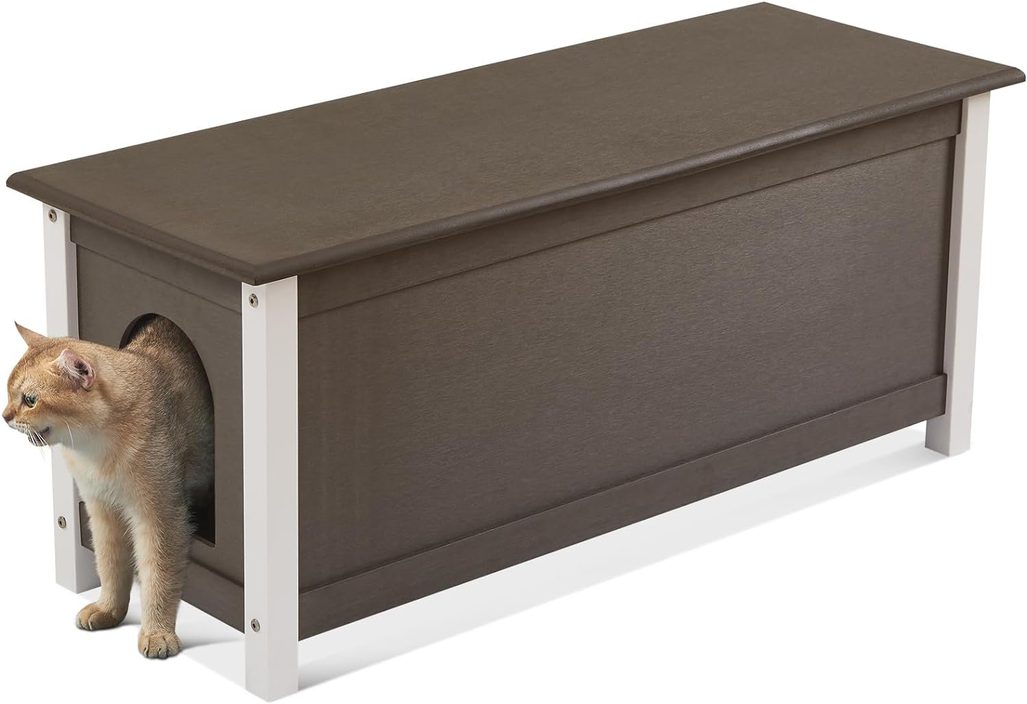 Winston Porter Sholonda All Weather Outdoor Bench with Cat House | Wayfair