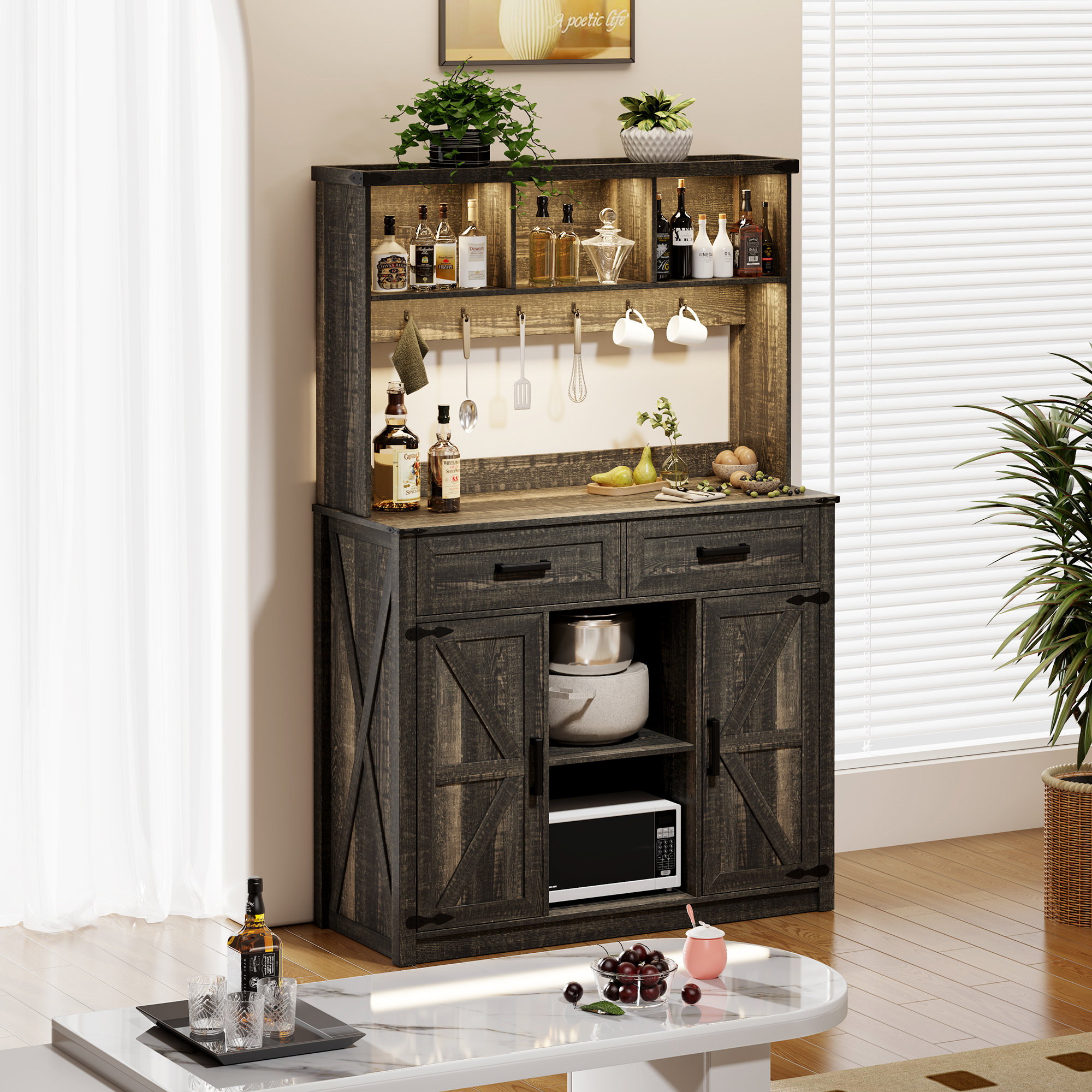 Gracie Oaks 39.37'' Sideboard Buffet Cabinet With Led Lights & Reviews ...