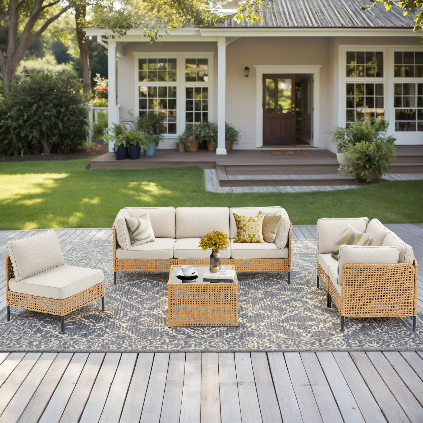 Latitude Run® 7 Pieces Outdoor Sectional Wicker Patio Furniture Set ...