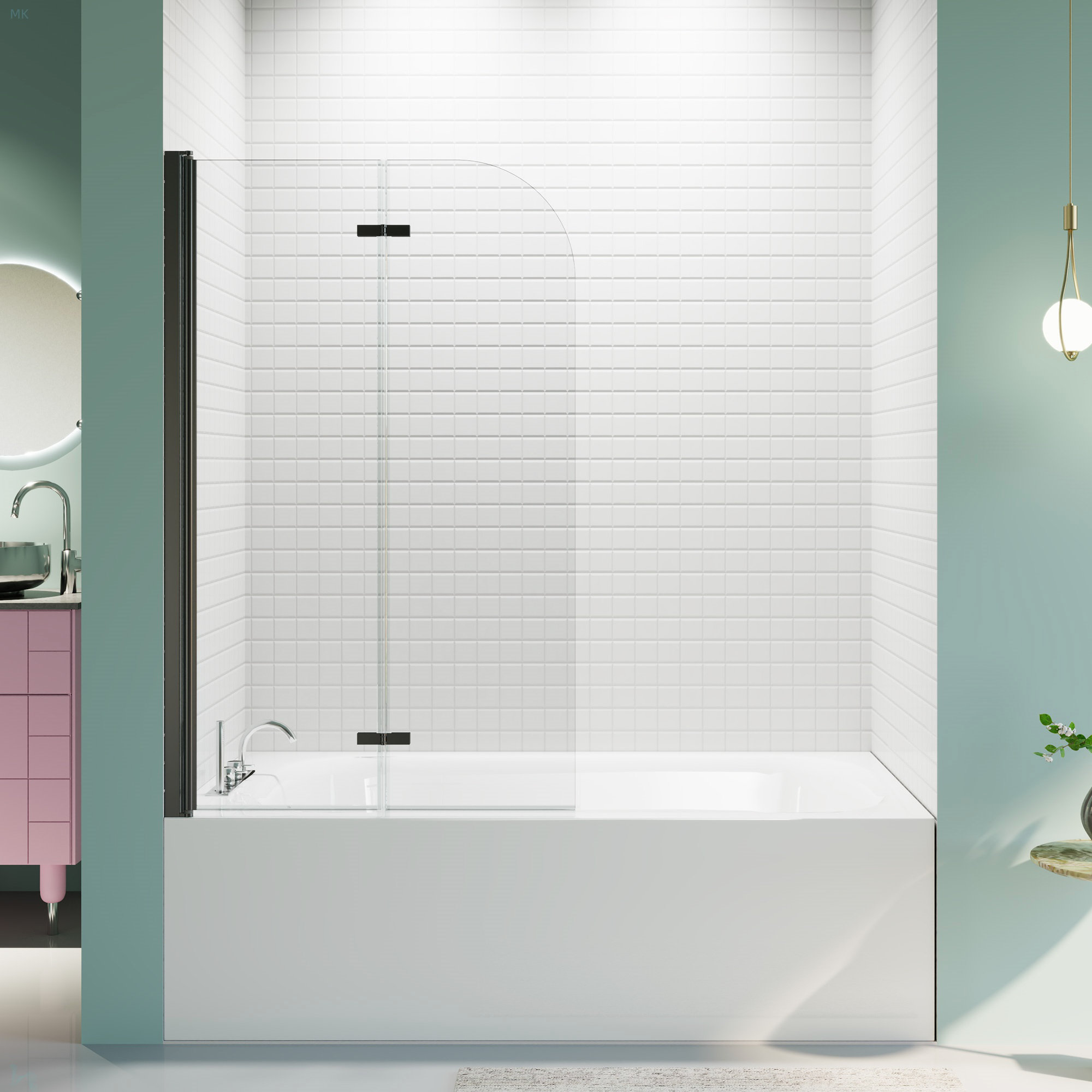 Myhomekeepers 34" W X 58" H Frameless Folding Pivot Bathtub Door, 1/4 ...