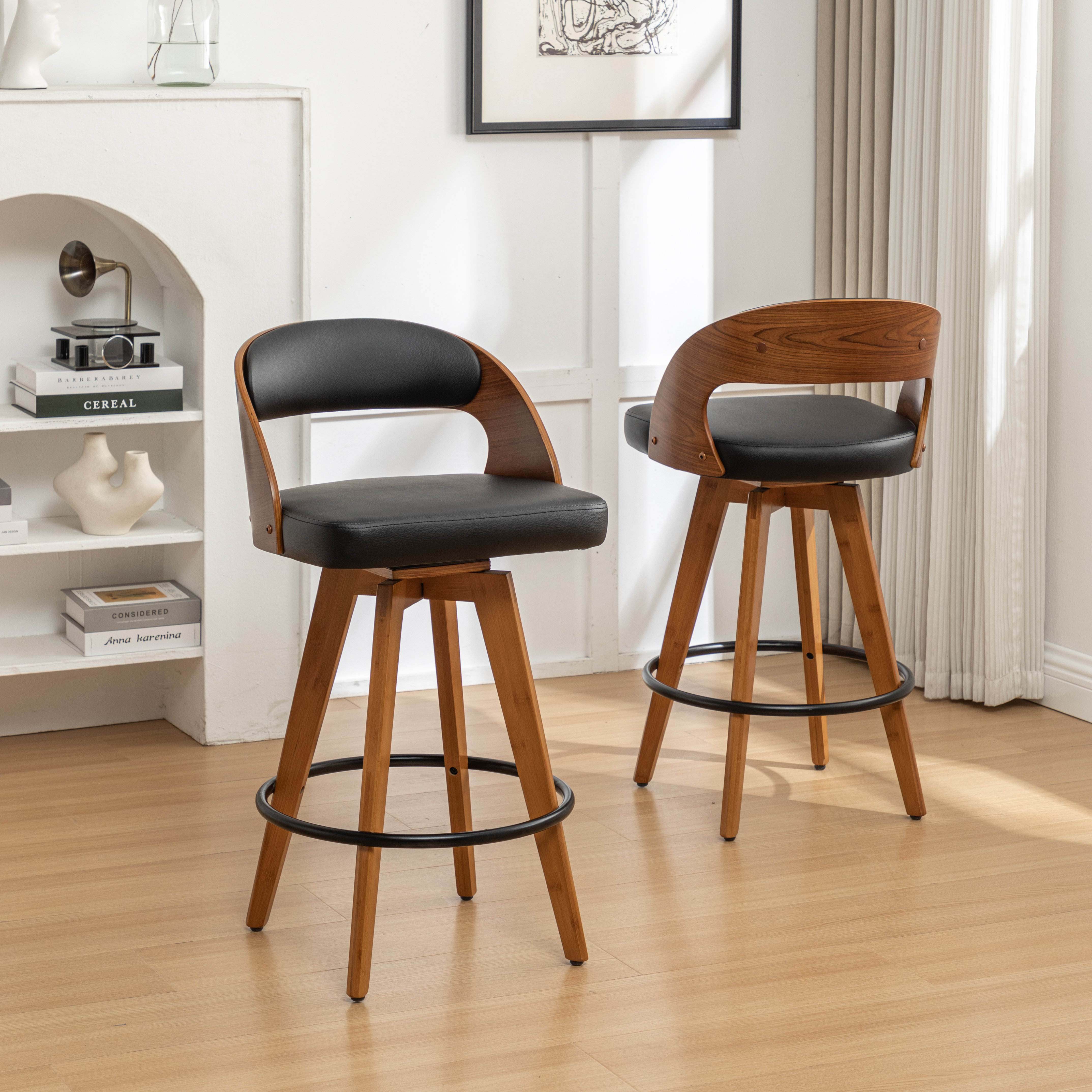 George Oliver Cayuga Modern Swivel Upholstered Stools with Open Low ...