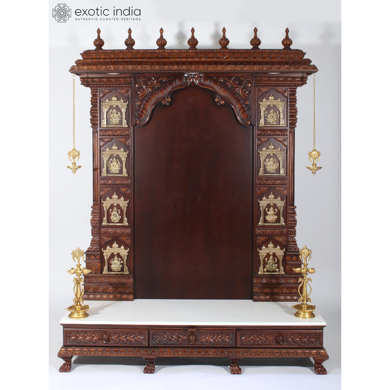 Exotic India 74" Super Large Ashta Lakshmi Designer Temple with Brass ...