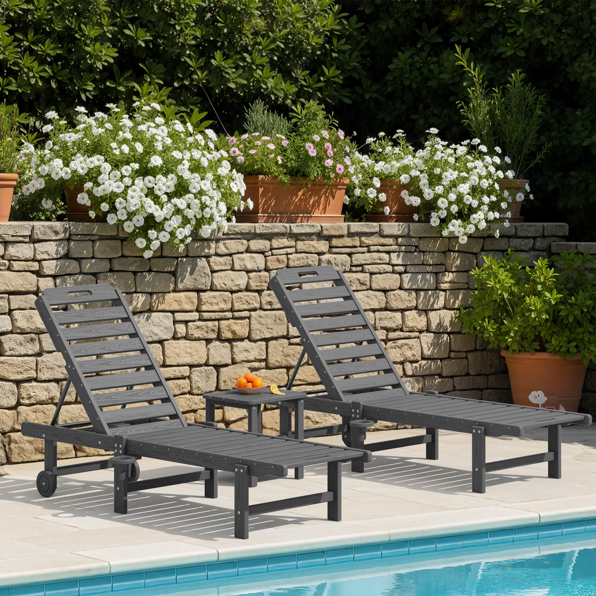 Winston Porter 78" Long Outdoor Reclining Chaise Lounge With Cup Holder ...