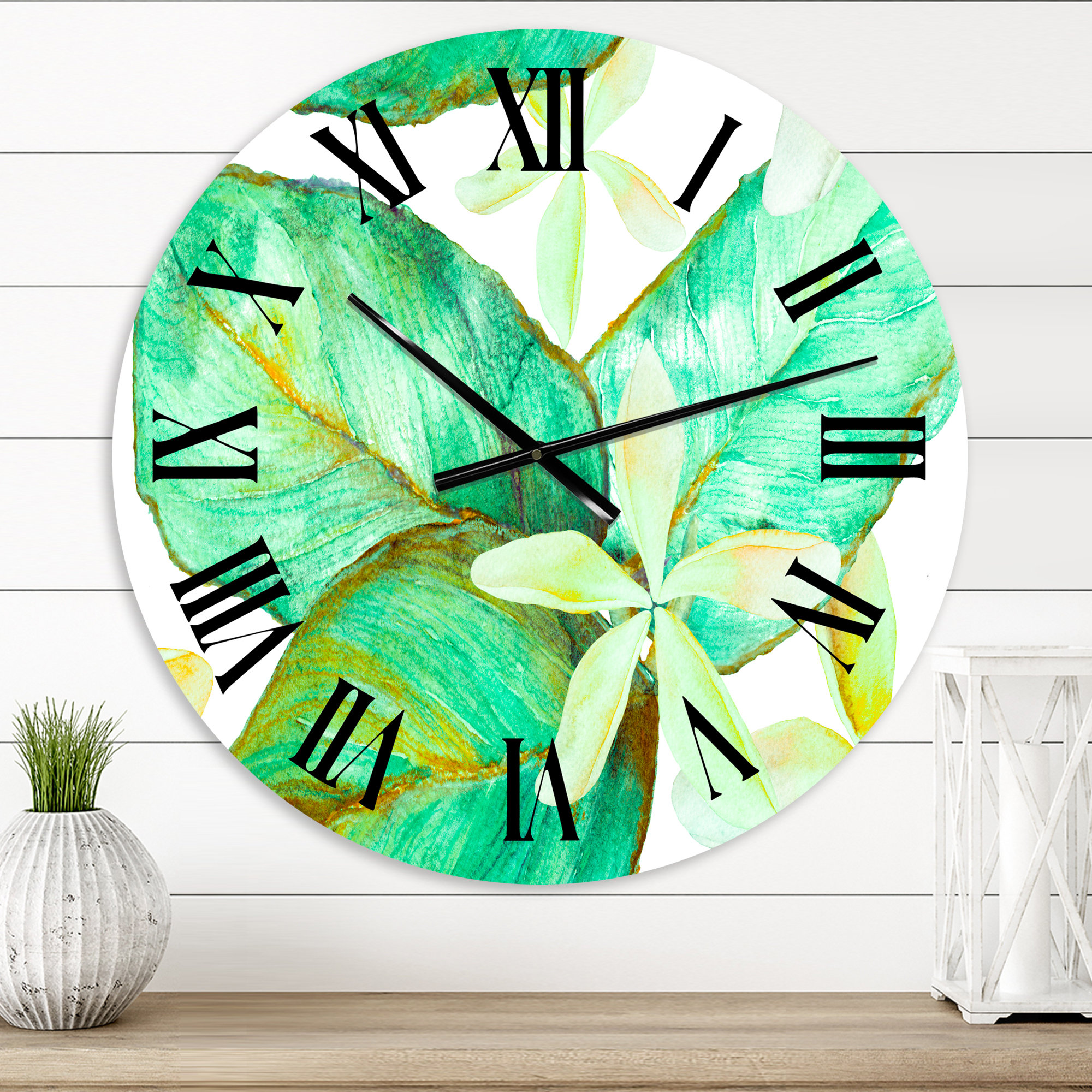 East Urban Home Orchid and Frangipani Leaves - Tropical wall clock ...