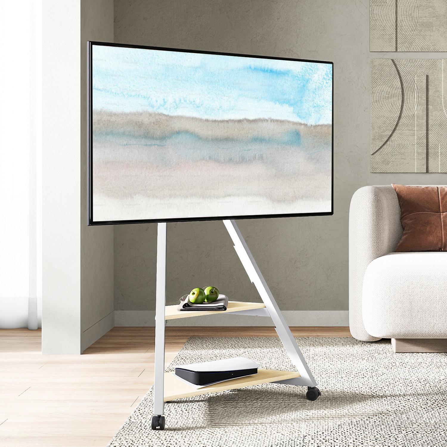 Ebern Designs Carshalt Design Mobile Floor TV Stand For 32 43 50 55 65 ...