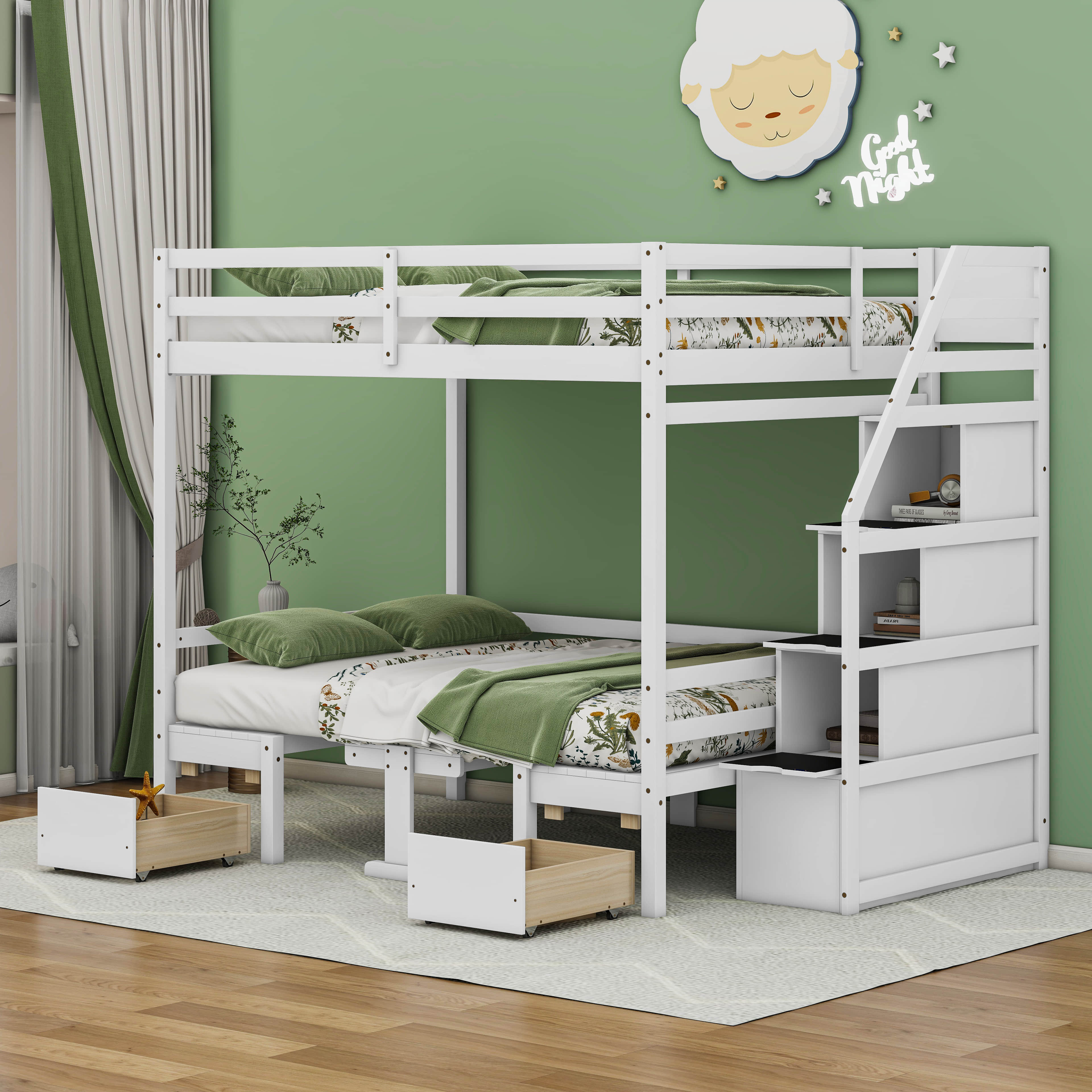Cosmic Full Over Full Size Bunk With Staircase, The Down Bed Can Be ...