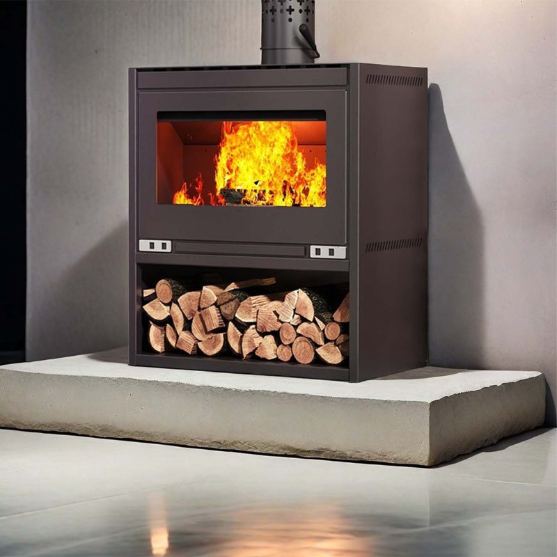 Hart Enjoy life Black super thick metal and wood heating fireplace ...