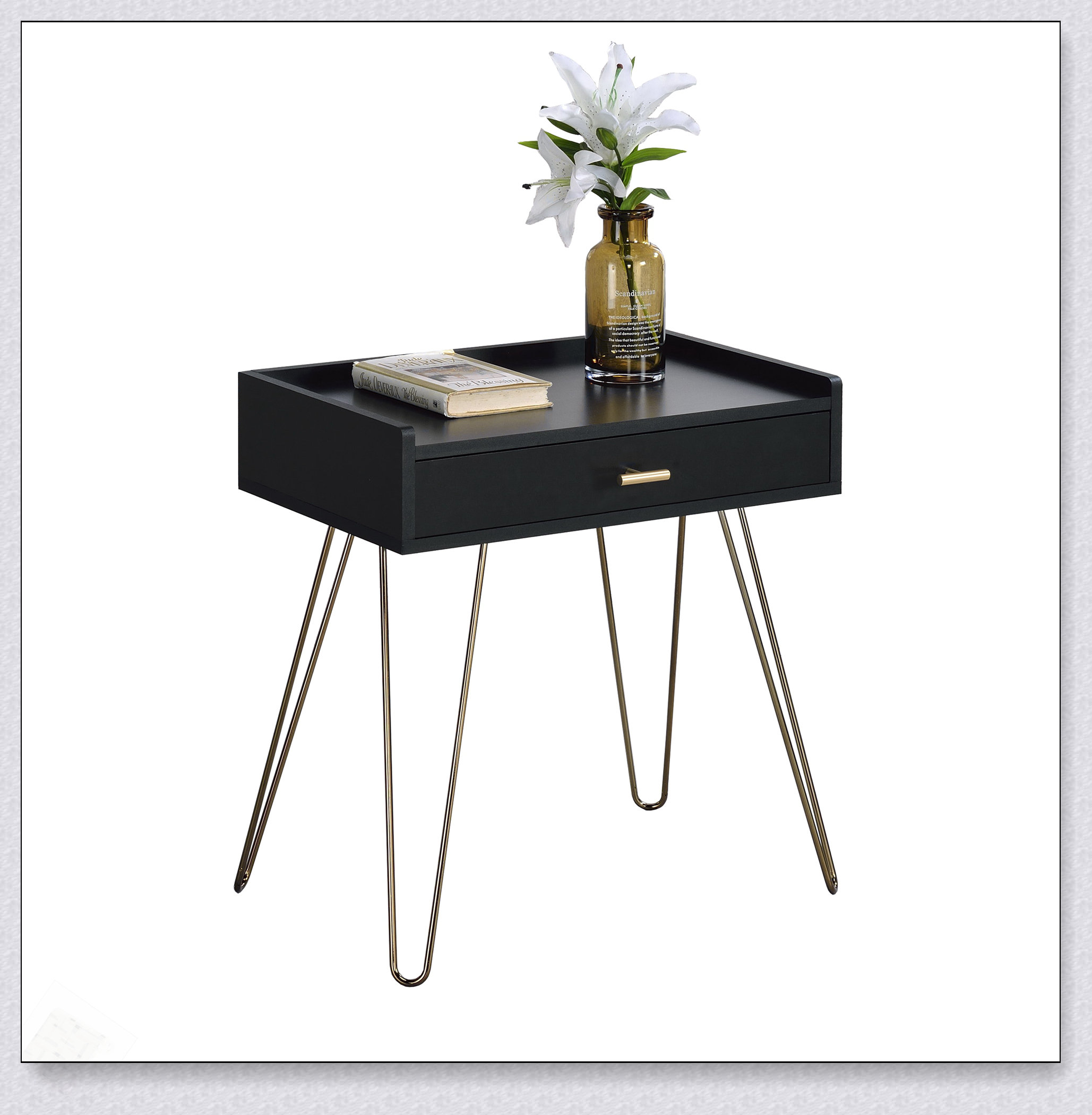 George Oliver Hailey Black Wood Storage End Table With Drawer, For ...