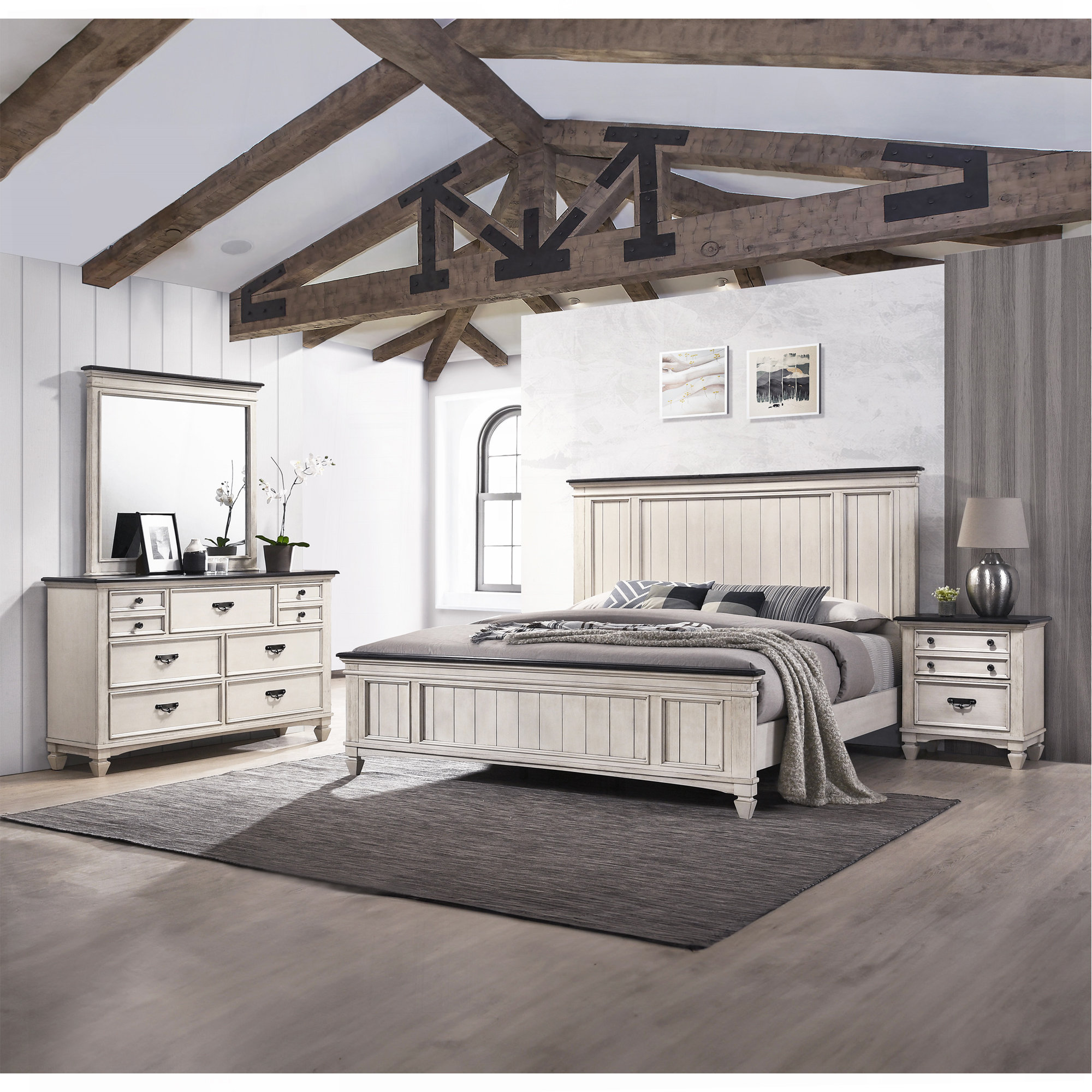 Red Barrel Studio® 1Pc Rustic Industrial Style Finish Panel Bed W Built ...