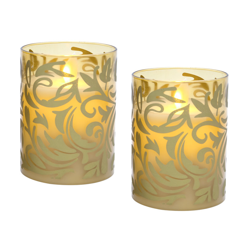 The Holiday Aisle® Gold Jacquard Battery Operated Glass LED Candles ...