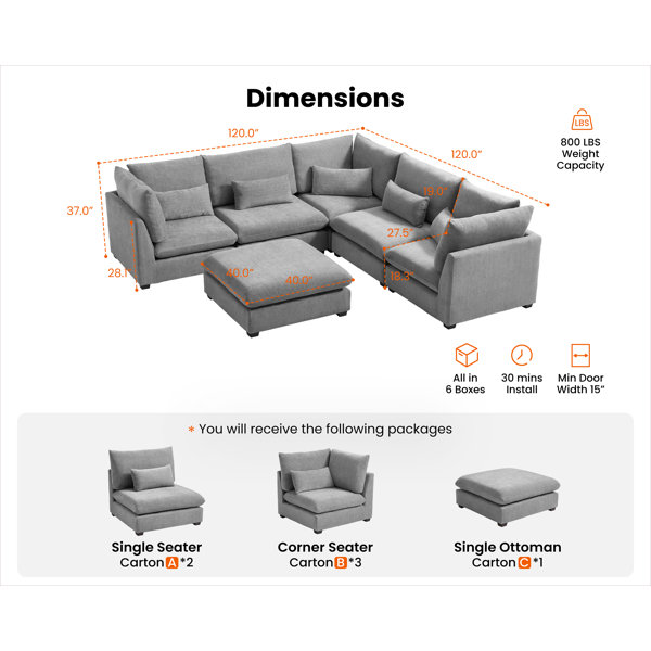 Hokku Designs 120"Oversized Modular Sectional Sofa for Living Room 5 ...