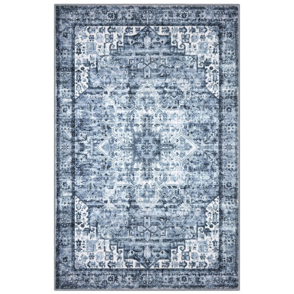 Bungalow Rose Washable Area Rugs Non Slip Blue Rugs Living Room Rugs ...