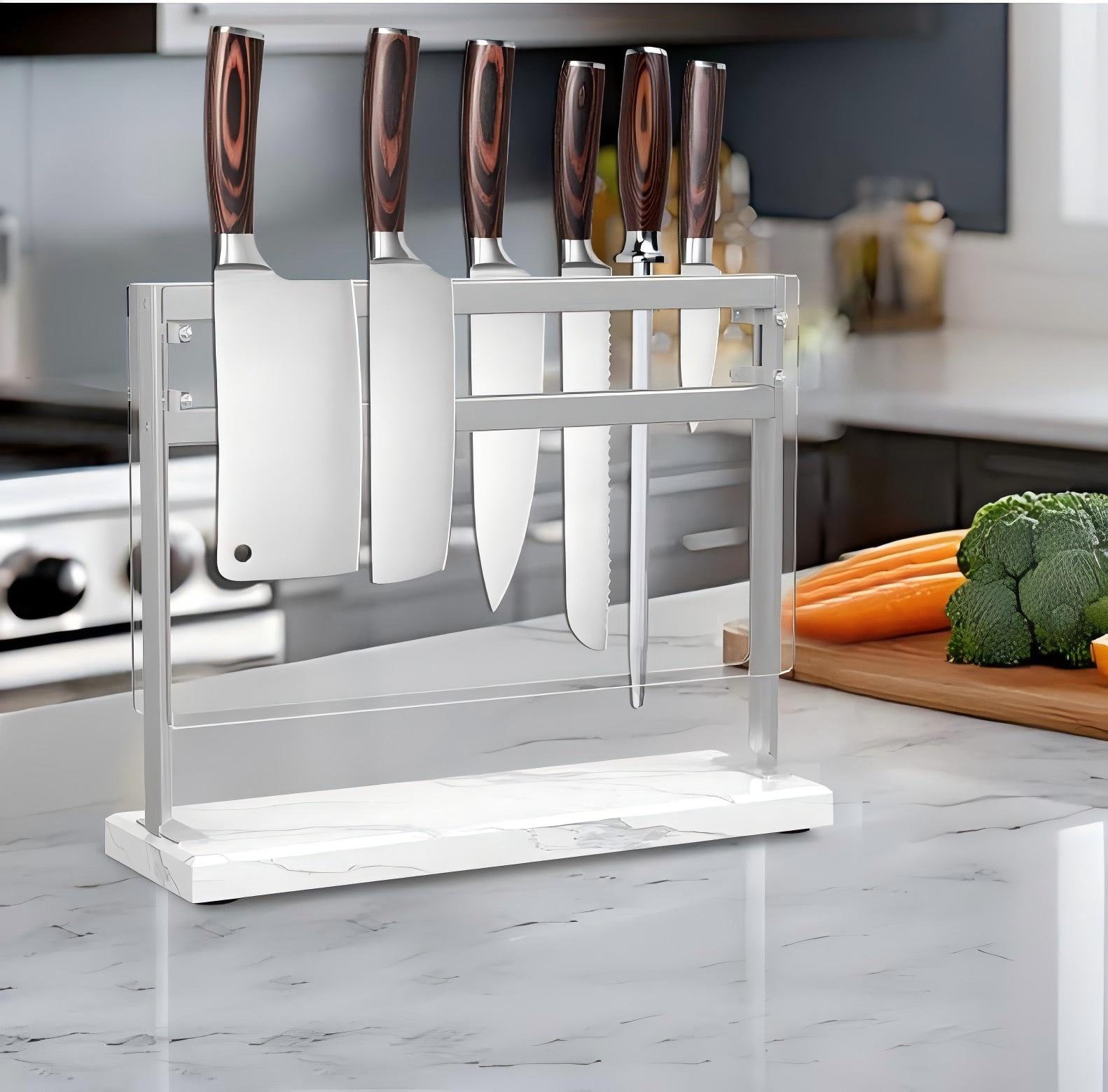 Elaine Mercure Magnetic Knife Stand Block With Marble Base, Double ...