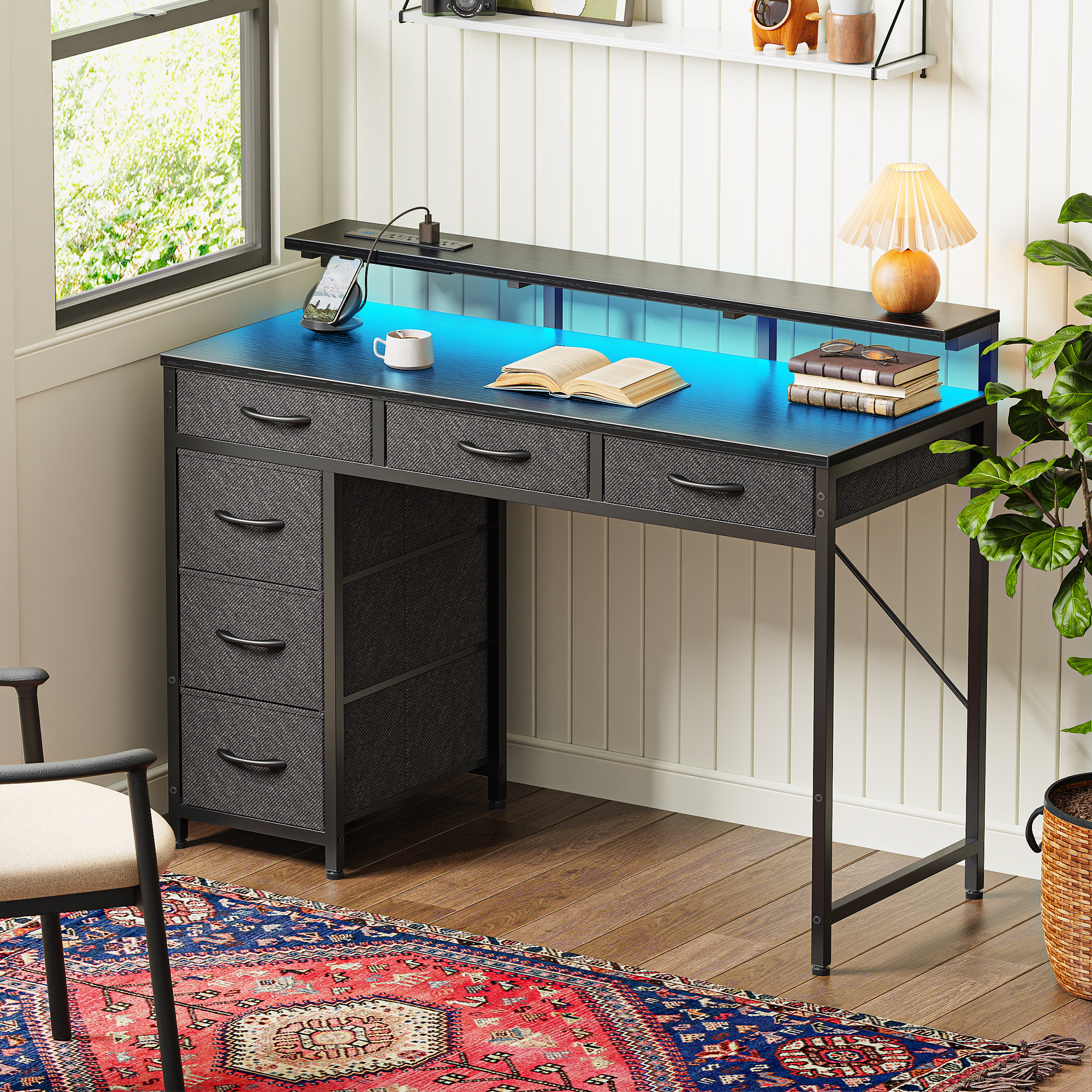 17 Stories Keldric 39" Rectangle Desk, Computer Desk with Drawers ...