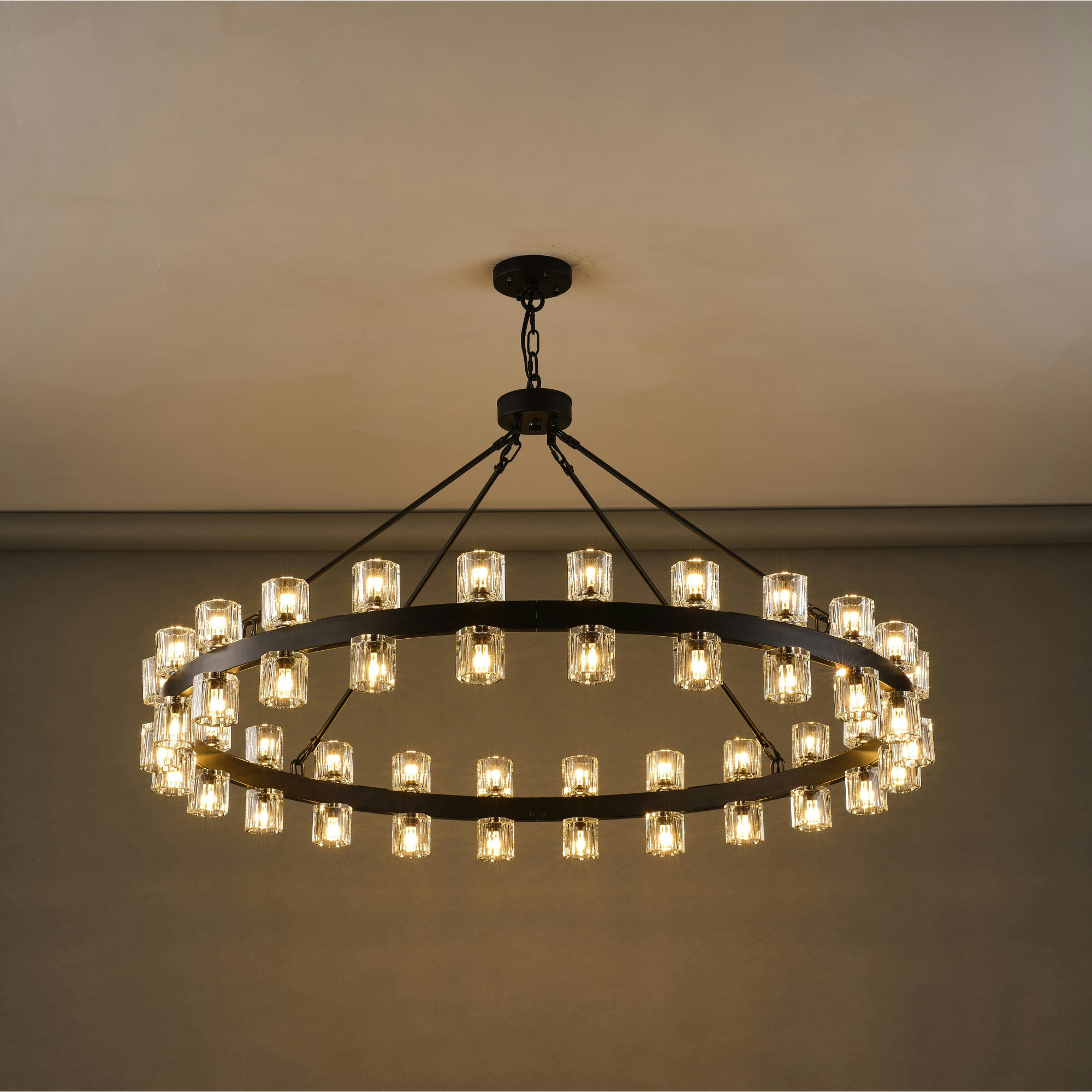 Everly Quinn 48-Lights Modern Wagon Wheel Chandelier With Crystal Shade ...