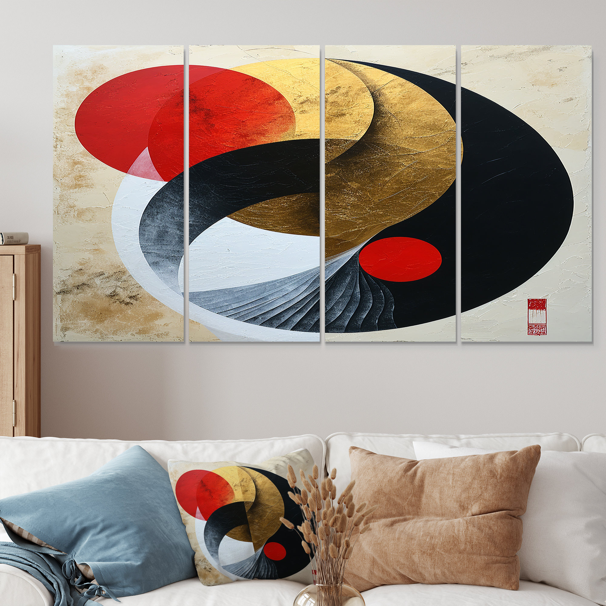Design Art Ying Yang Deconstructed Balance Gold Red Black - Minimalism ...