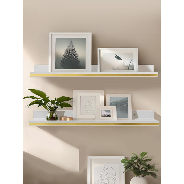 Mercer41 Floating Shelves for Wall, 24 Inches Long White and Gold ...