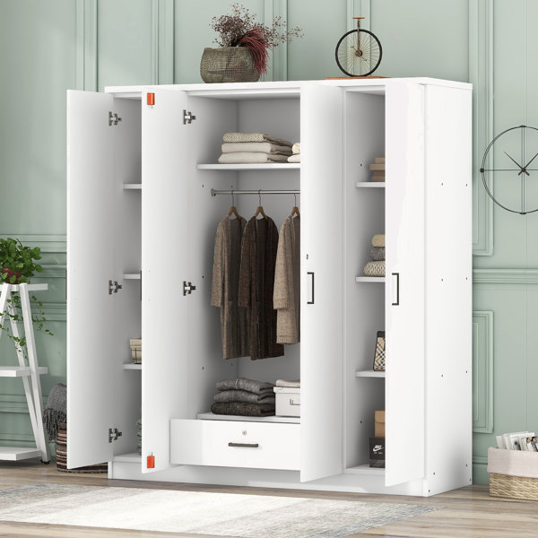Latitude Run® White 4-Door Wardrobe With 1 Drawer | Wayfair