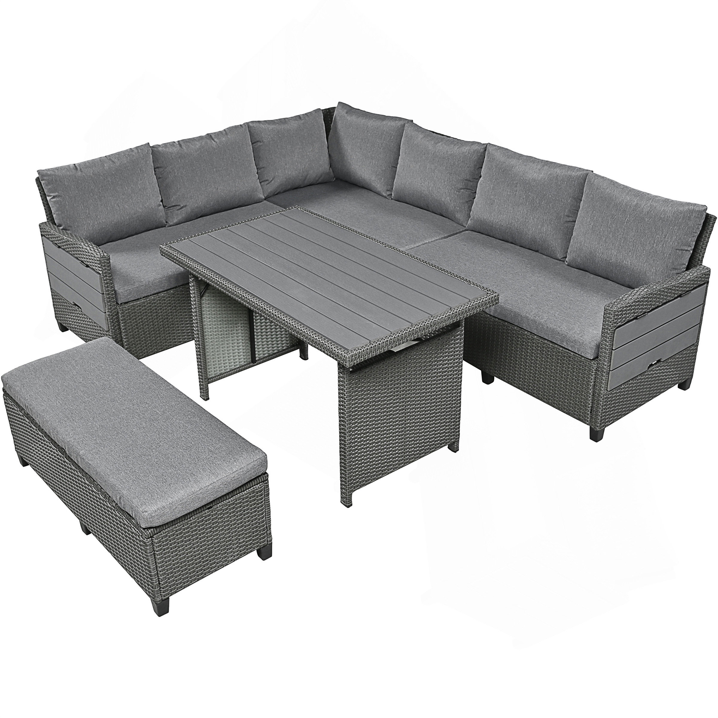 Lark Manor 5-Piece Outdoor Patio Rattan Sofa Set, Sectional PE Wicker L ...