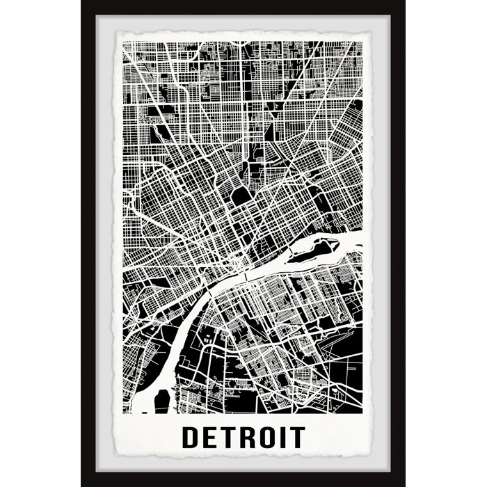 Trinx Detroit Street Map Framed On Paper by Marmont Hill Print | Wayfair