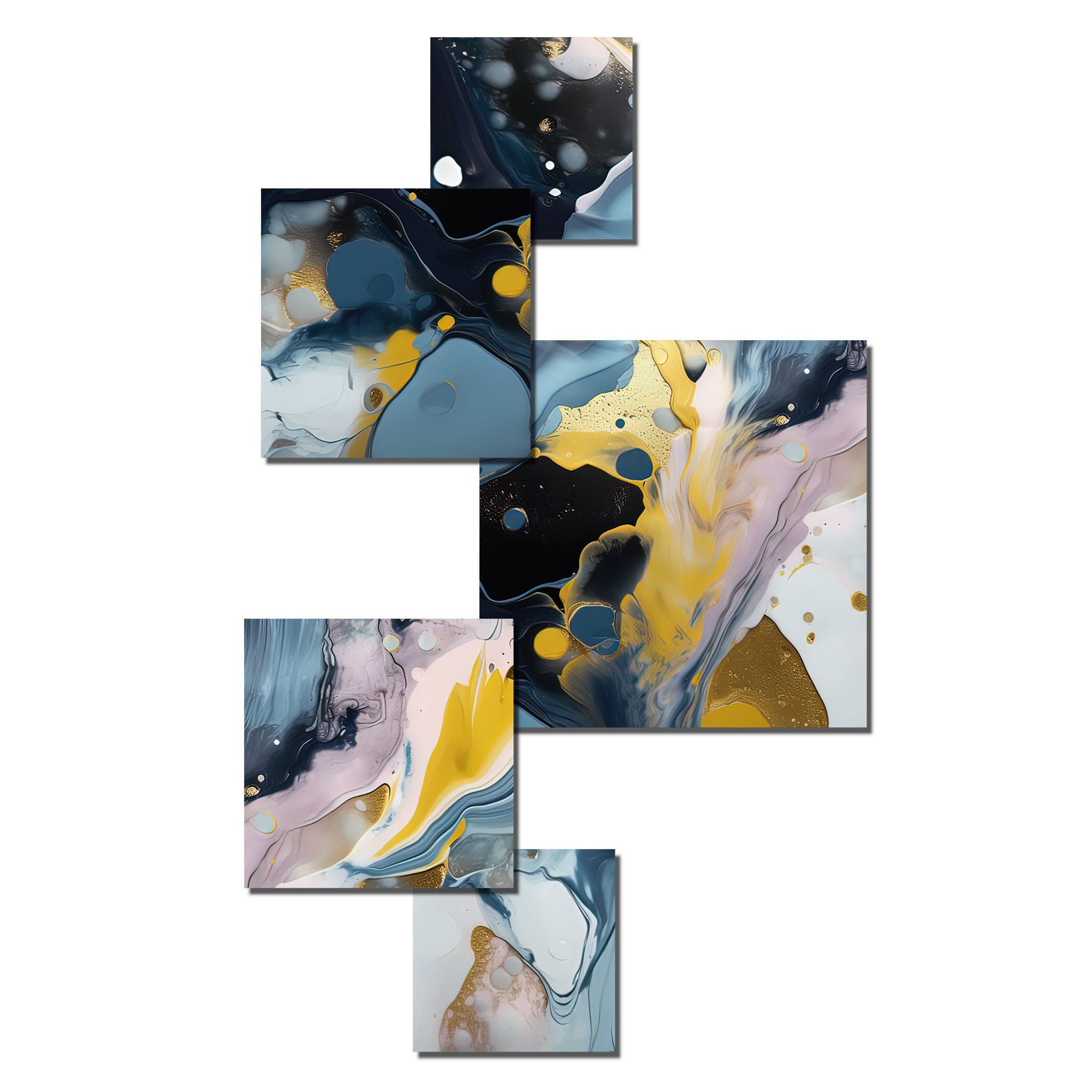 Orren Ellis Yellow And Blue Fluid Stone II - Abstract Marble Metal Wall ...