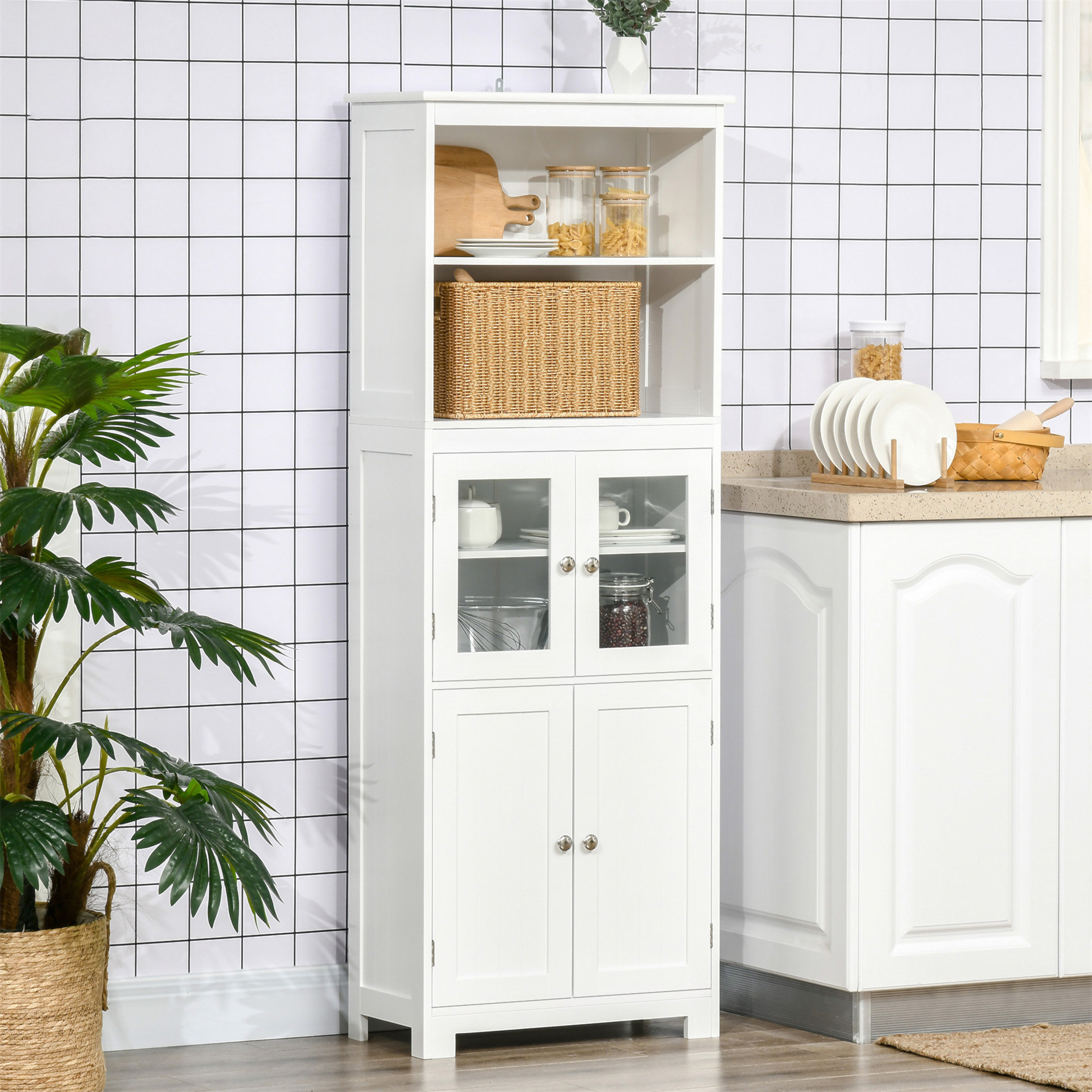 Ophelia & Co. 63" Small Buffet With Hutch, 4-Door Kitchen Pantry ...