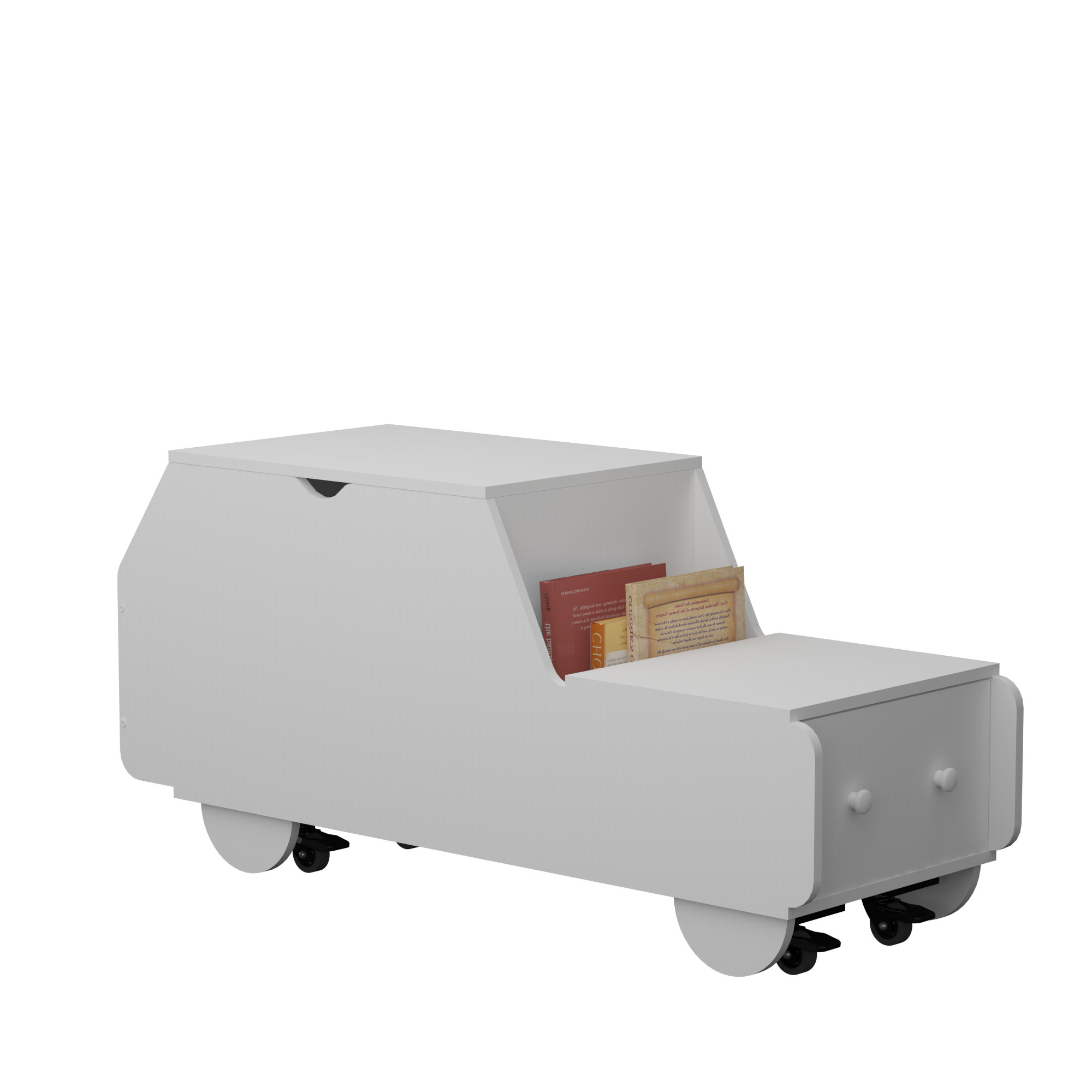 Zoomie Kids Katheryn Manufactured Wood Toy Storage Bench with Wheels ...