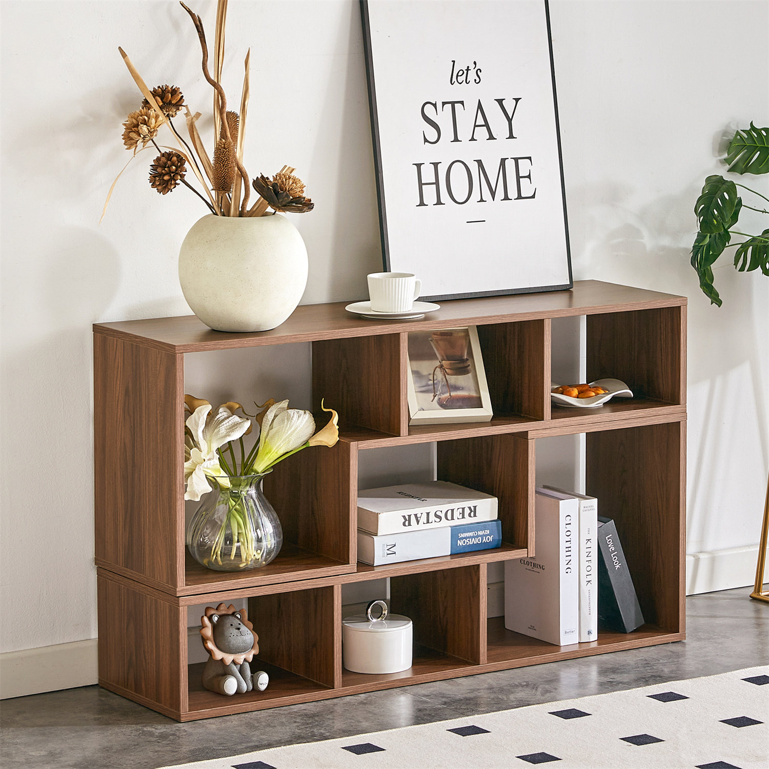 Ebern Designs Cube TV Stand With Open Bookshelves, L-Shaped Double-Tier ...