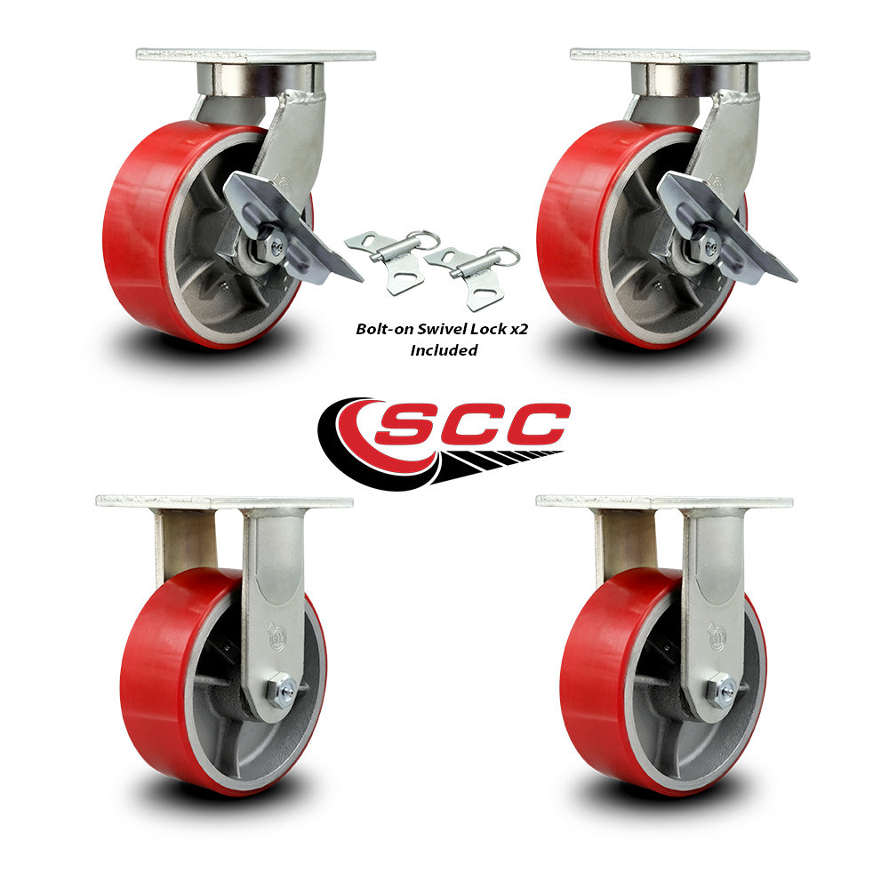 Service Caster Heavy Duty Poly on Metal Caster Set 2 Swivel Lock/Brake ...