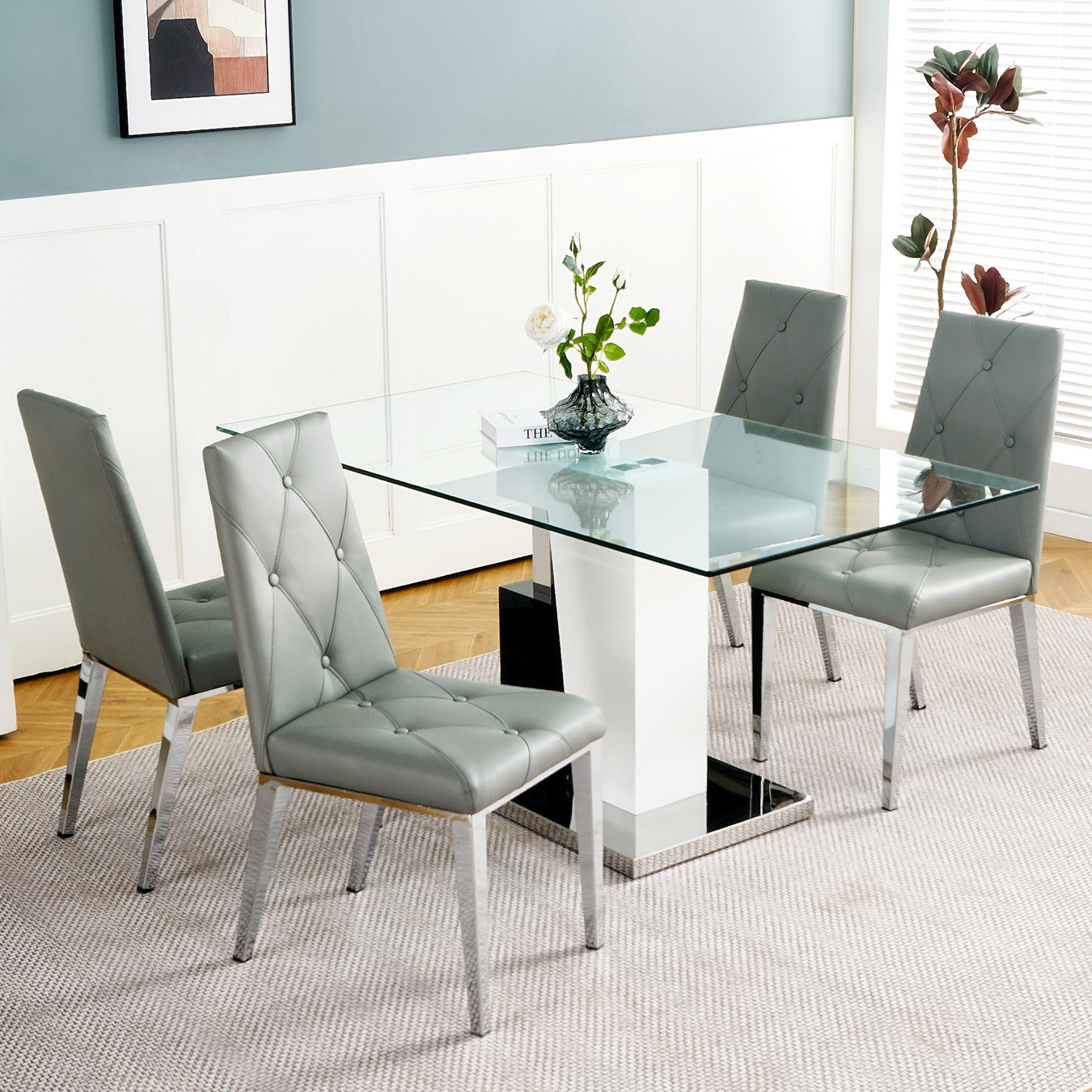 Ivy Bronx Glass Dining Table Set Glass Table Set Kitchen Table and ...