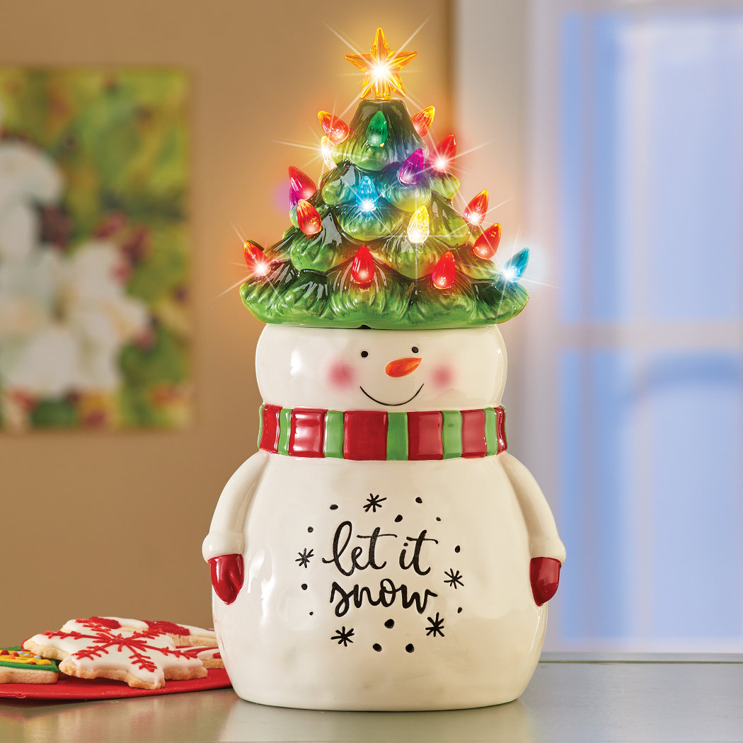 The Holiday Aisle® "Let It Snow" Snowman Cookie Jar with Lighted Lid ...