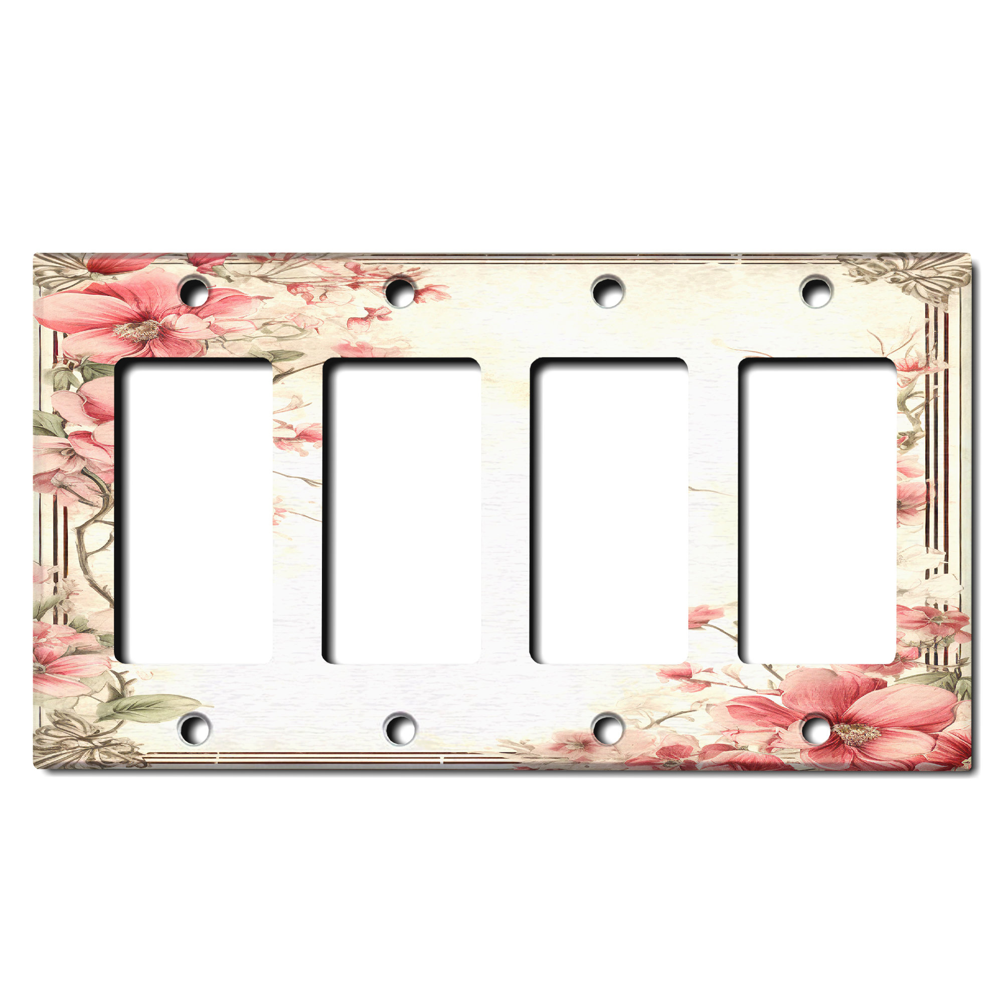 WorldAcc Metal Light Switch Plate Outlet Cover (Pink Flower White ...