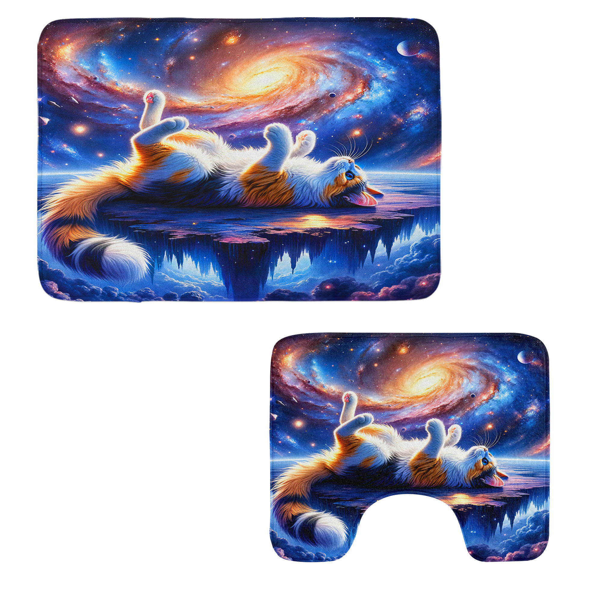 Dakota Fields Cat Bathroom Rug Set 2 Pieces Rectangle & Contour Mats ...