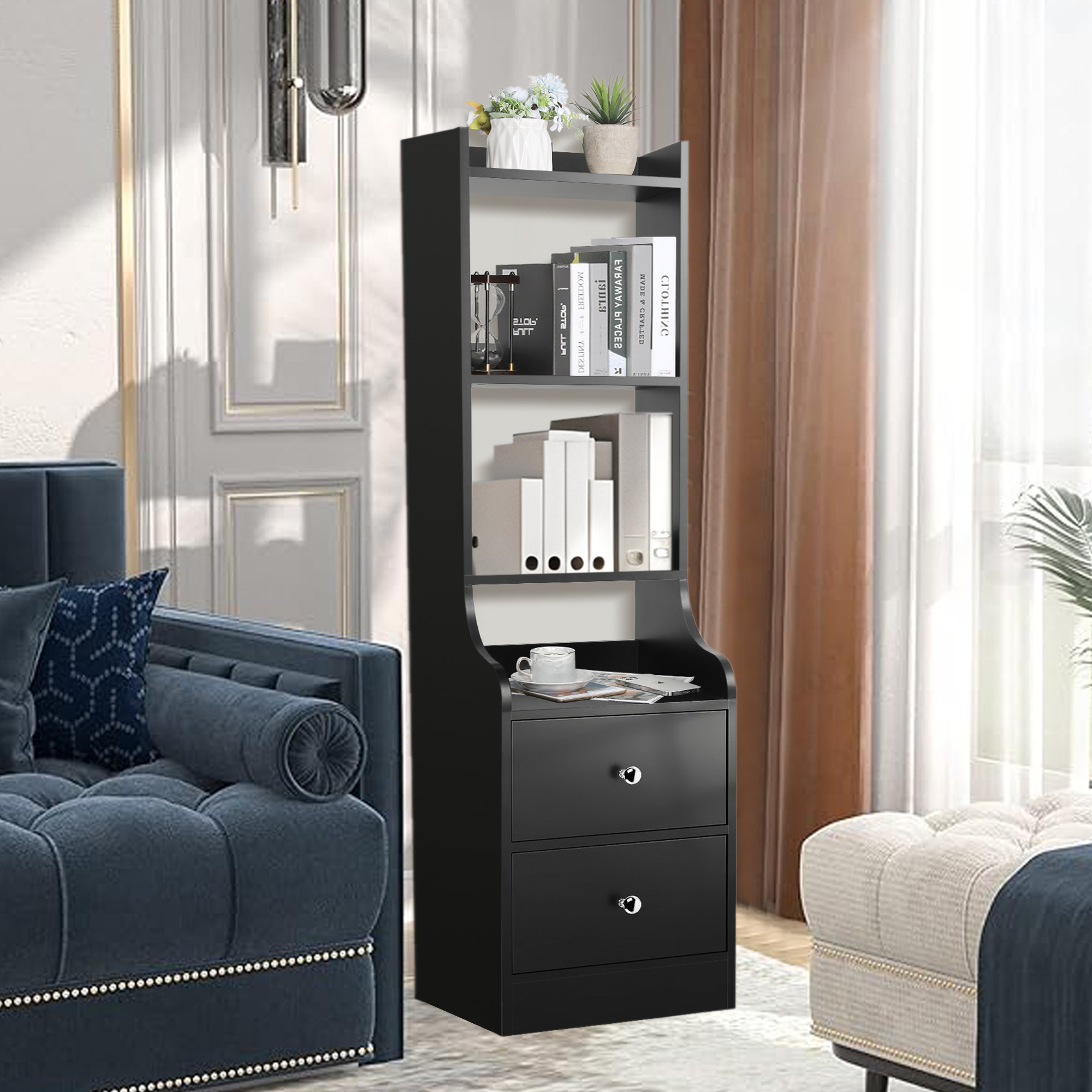 Ebern Designs Teate 55.12" H Modern Wood Nightstand with 2 Drawer and 3 ...