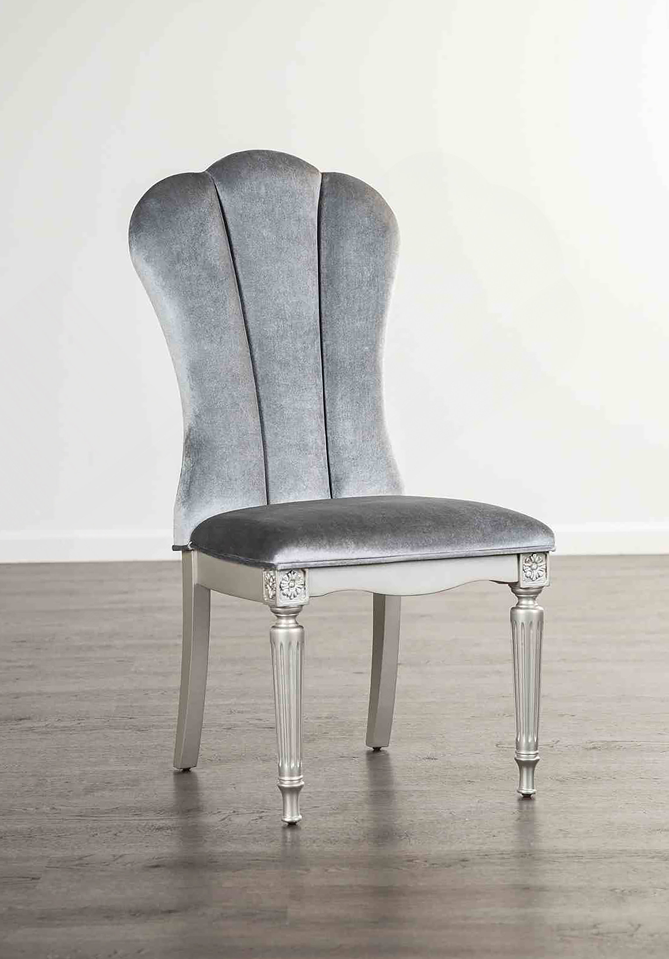 Mercer41 2Pc Side Chair Fluted Legs Upholstered Seat Black Finish ...