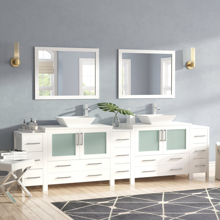 Wade Logan® Karson 108'' Double Bathroom Vanity with Engineered Marble ...