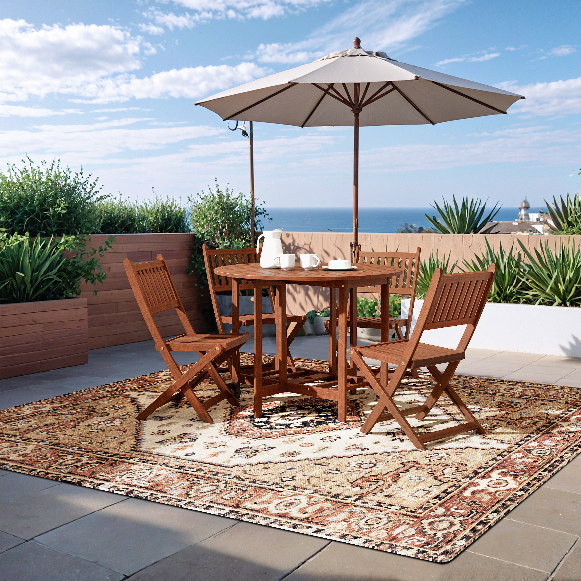 Red Barrel Studio® Foldable Acacia Wood Patio Set & Reviews | Wayfair