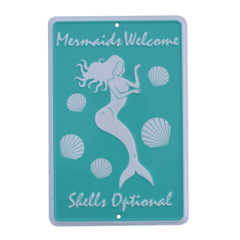 Trinx Mermaids Welcome Shells Optional Ocean Beach House Tin Metal Wall ...