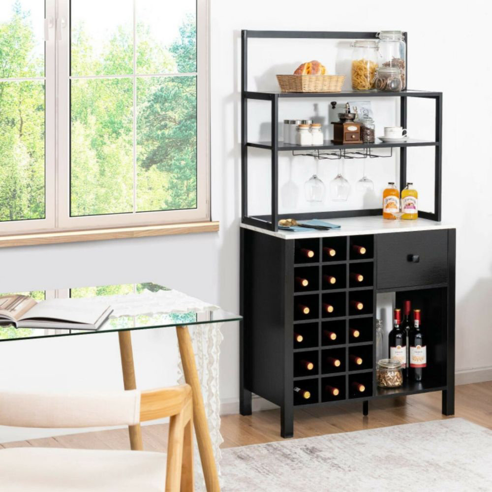 17 Stories Kitchen Bakers Rack Freestanding Wine Rack Table With Glass ...
