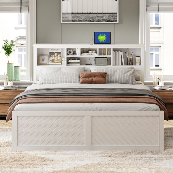 Augensternchen Multi-function King Size Platform Bed with Sockets, USB ...