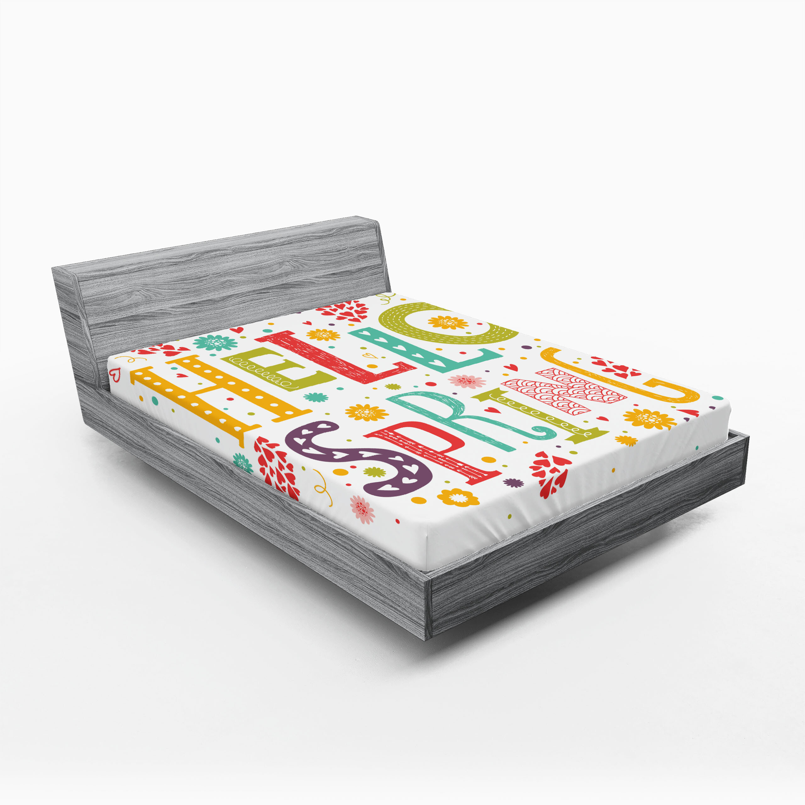 Ambesonne Hello Fitted Sheet 2-Pack Colorful Spring Elements Queen ...